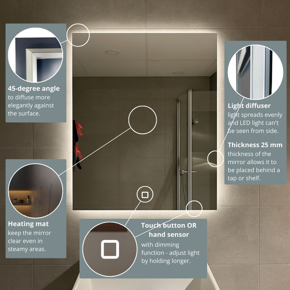 Rectangle LED mirrors with rear lighting 500x700mm