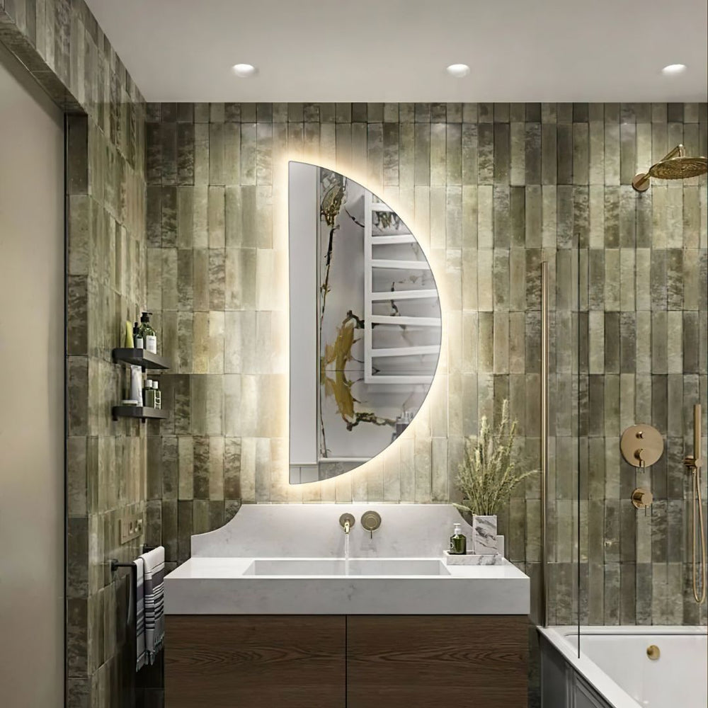 Half-circle LED mirror with rear lighting 600x1200mm